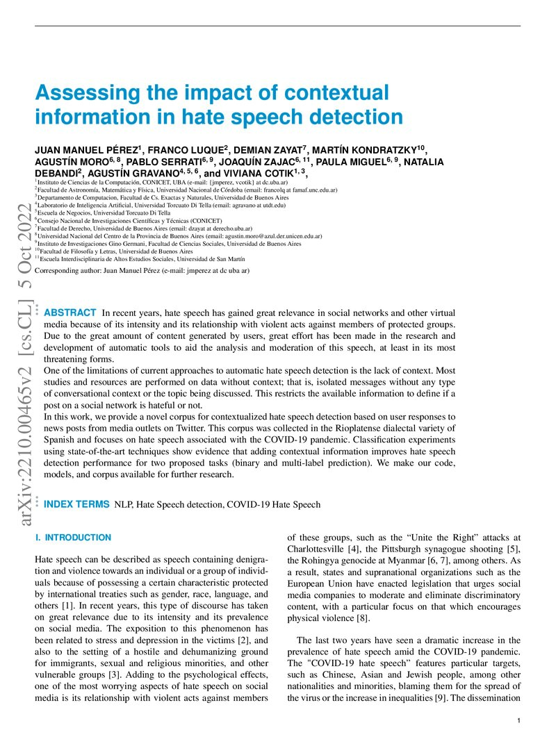 Assessing The Impact Of Contextual Information In Hate Speech Detection Deepai
