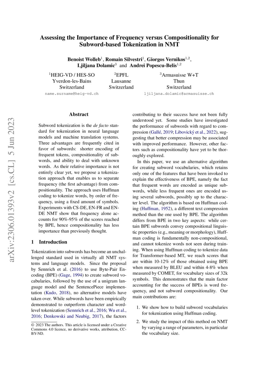 Assessing the Importance of Frequency versus Compositionality for Subword-based Tokenization in ...