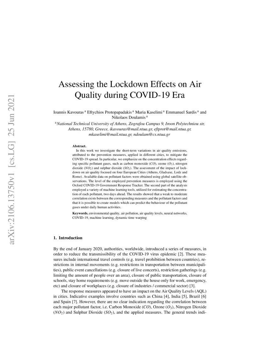 Assessing the Lockdown Effects on Air Quality during COVID-19 Era | DeepAI