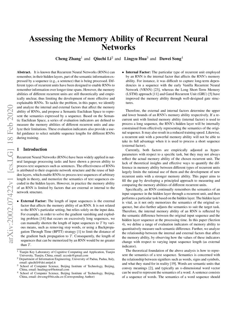 Assessing the Memory Ability of Recurrent Neural Networks | DeepAI