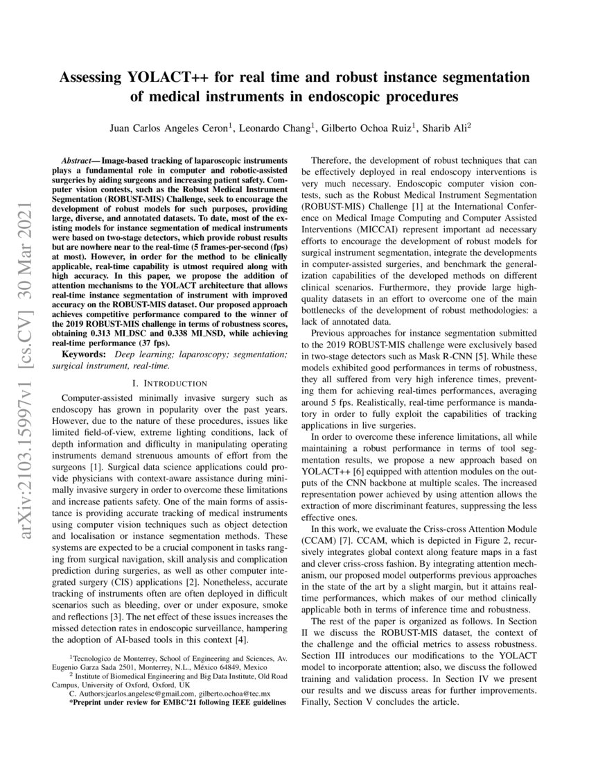 Assessing YOLACT++ for real time and robust instance segmentation of ...