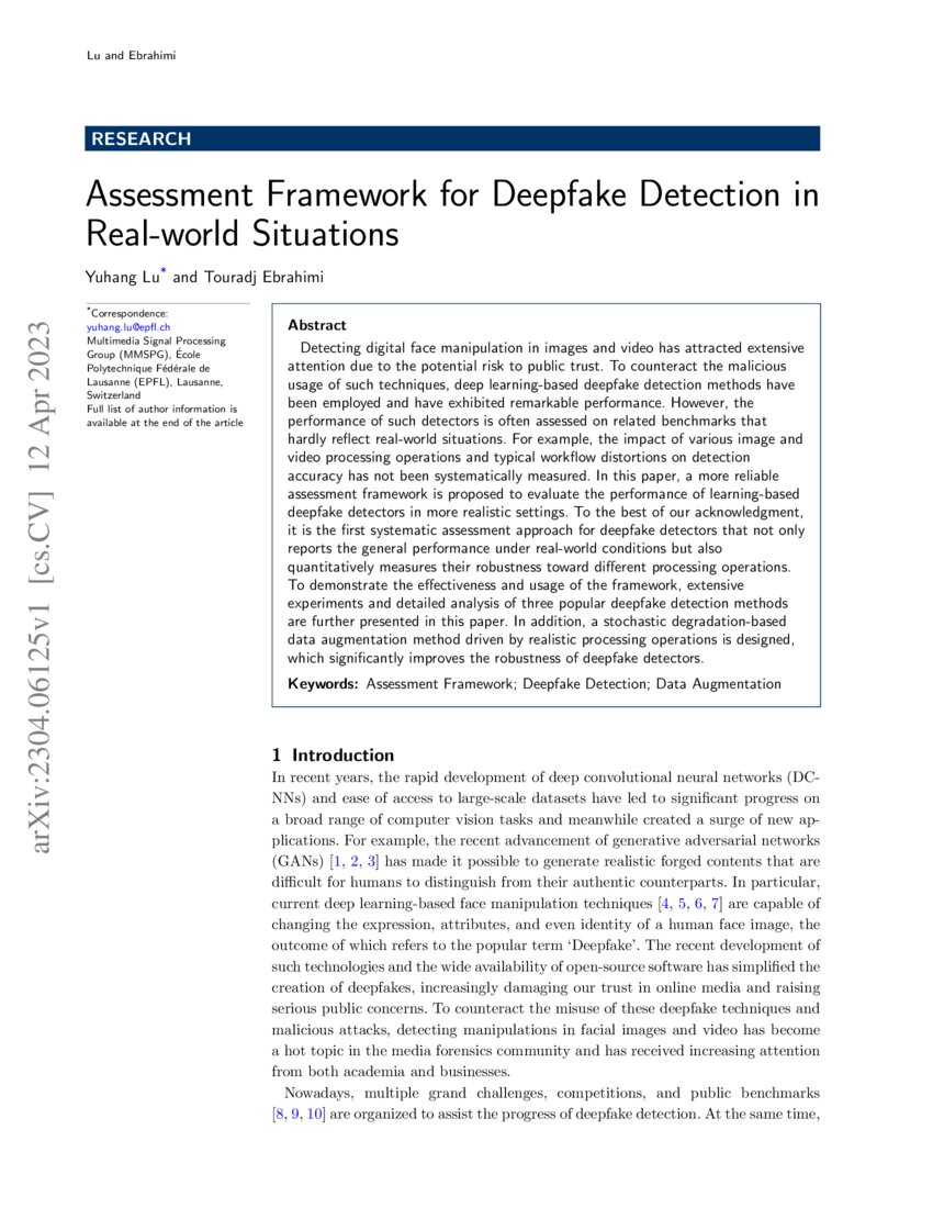 Assessment Framework for Deepfake Detection in Real-world Situations ...