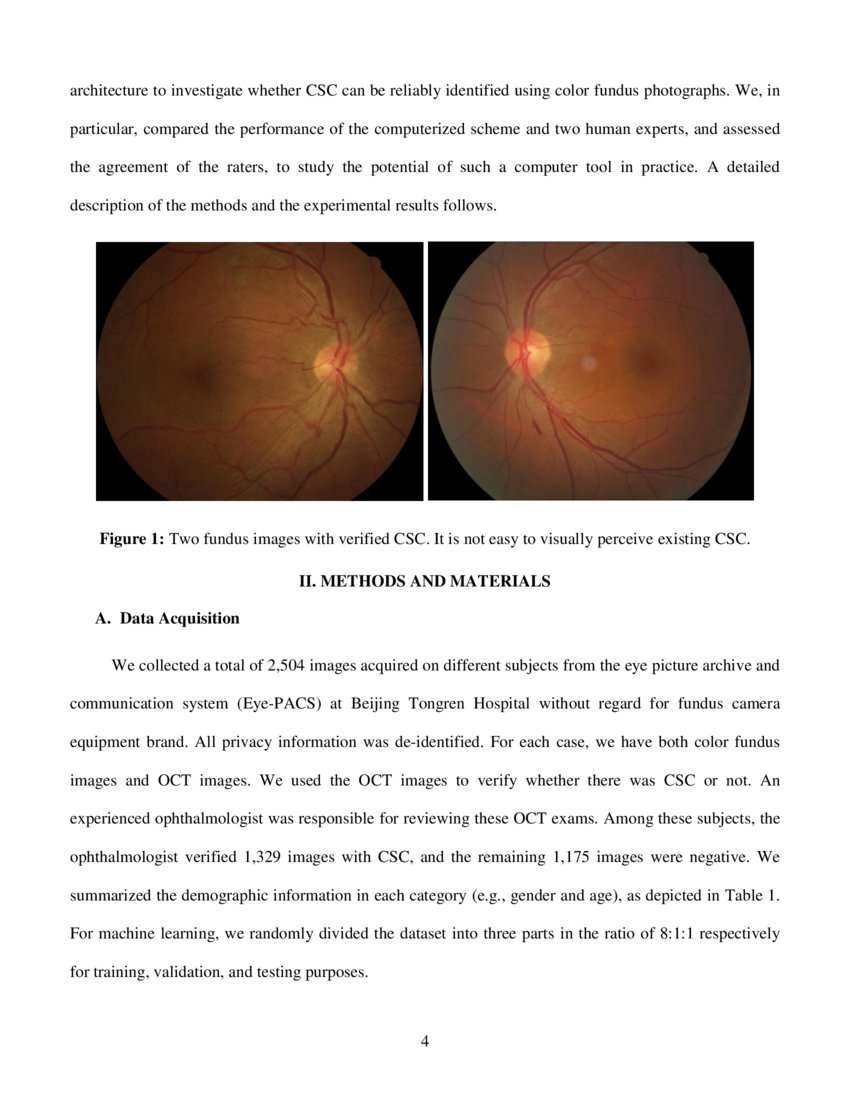Assessment of central serous chorioretinopathy (CSC) depicted on color ...