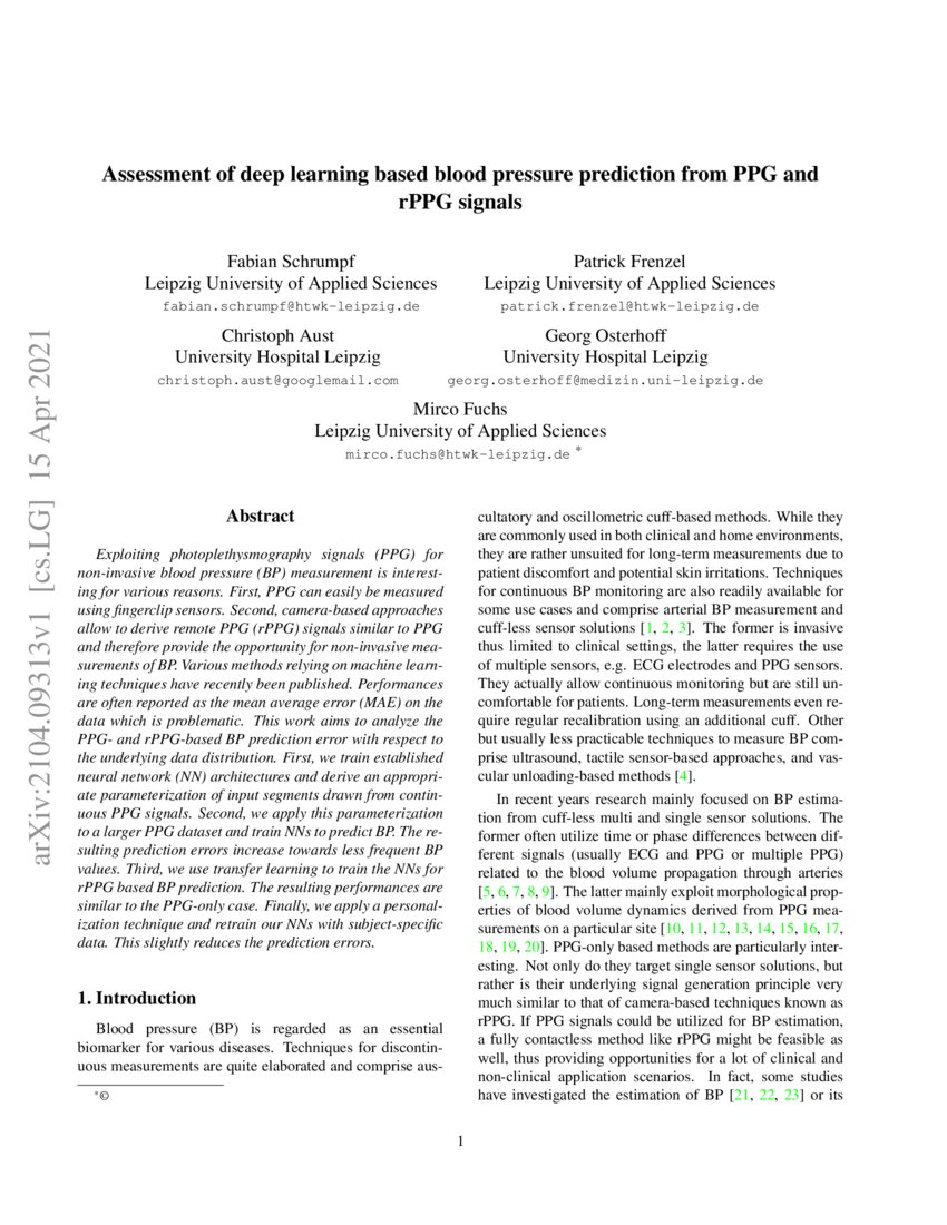 Assessment of deep learning based blood pressure prediction from PPG ...