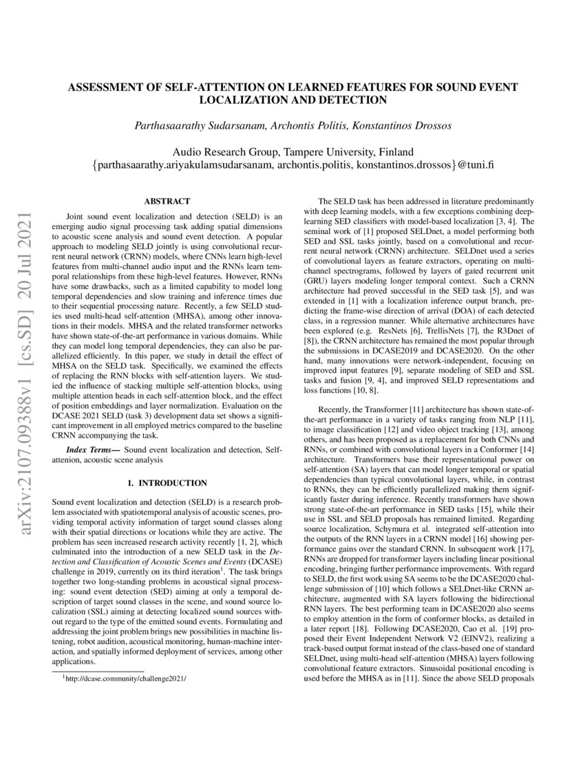 Assessment Of Self Attention On Learned Features For Sound Event Localization And Detection Deepai
