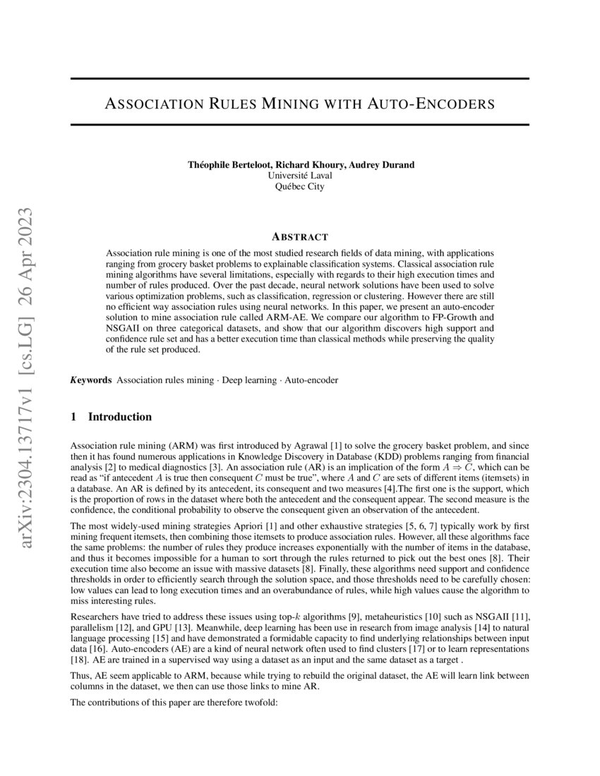 Association Rules Mining With Auto Encoders Deepai