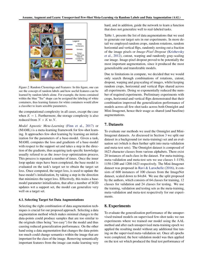 Assume, Augment and Learn: Unsupervised Few-Shot Meta-Learning via Random Labels and Data ...