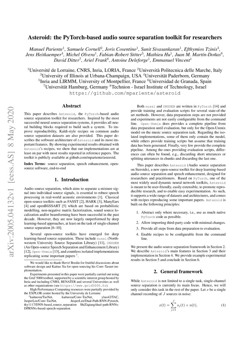 Asteroid: the PyTorch-based audio source separation toolkit for researchers | DeepAI