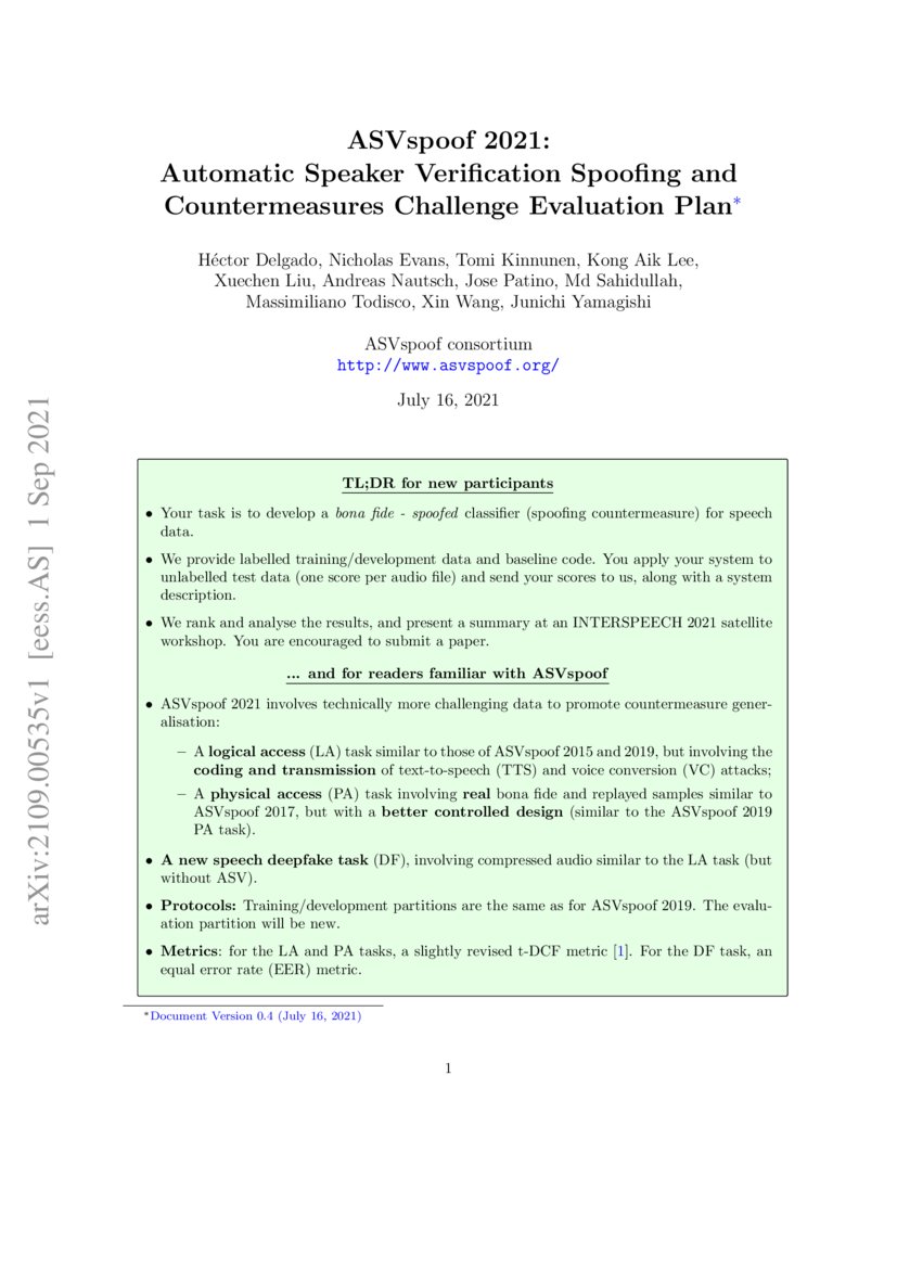 ASVspoof 2021: Automatic Speaker Verification Spoofing and Countermeasures Challenge Evaluation ...