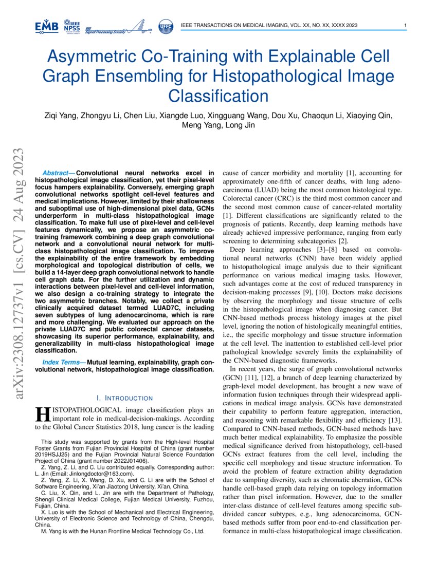 Asymmetric Co-Training with Explainable Cell Graph Ensembling for Histopathological Image ...