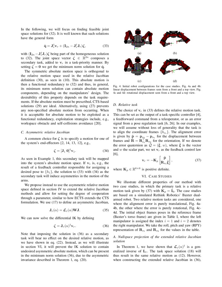 Asymmetric Dual Arm Task Execution Using An Extended Relative Jacobian Deepai