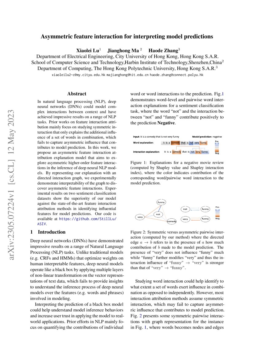 Asymmetric Feature Interaction For Interpreting Model Predictions Deepai