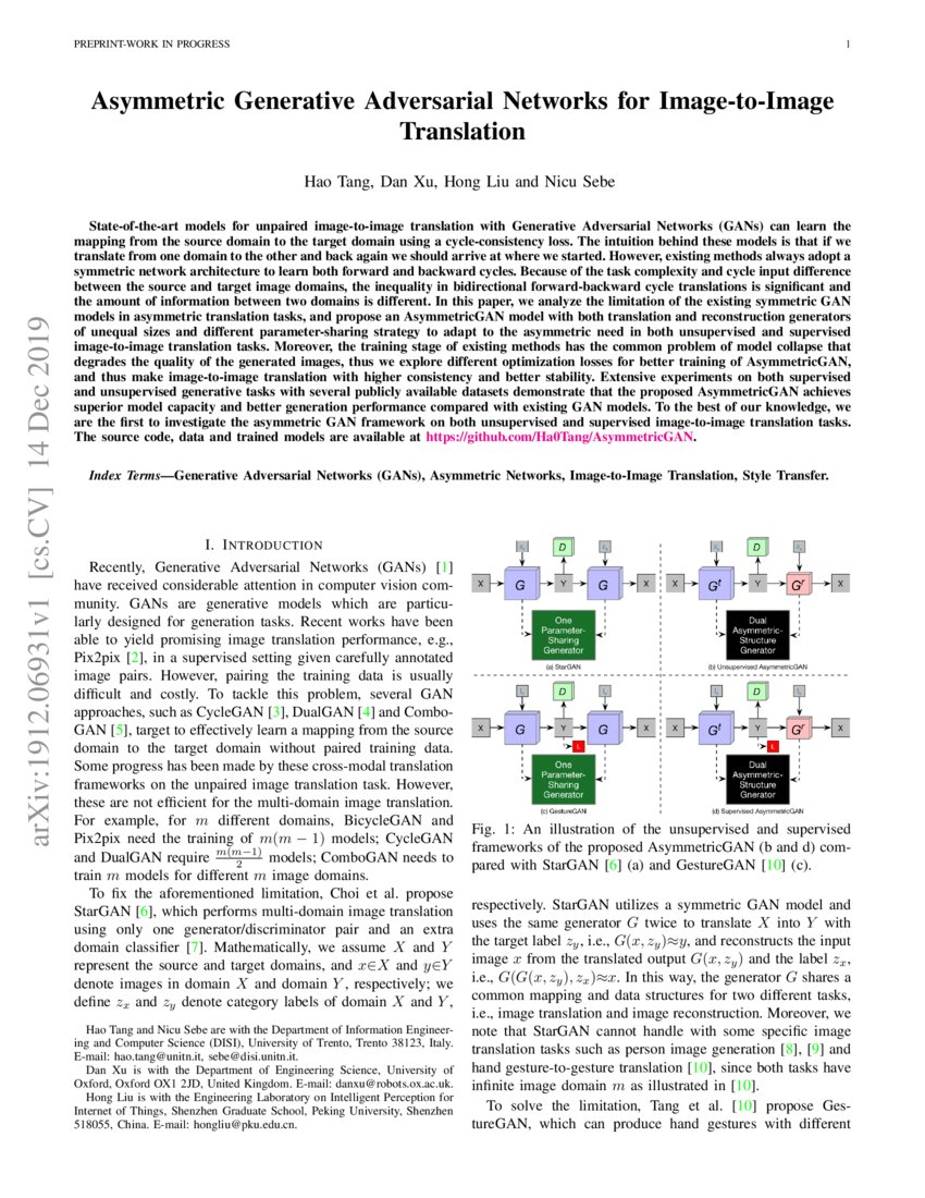 Asymmetric Generative Adversarial Networks for Image-to-Image Translation | DeepAI