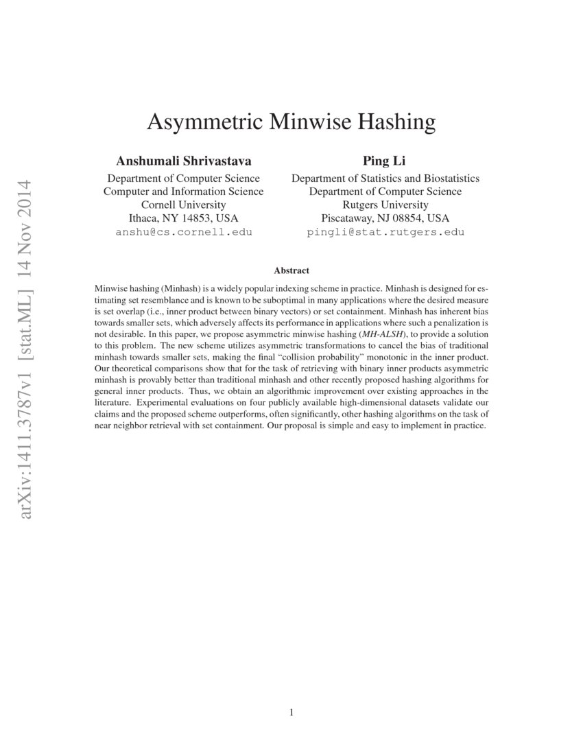 Asymmetric Minwise Hashing Deepai