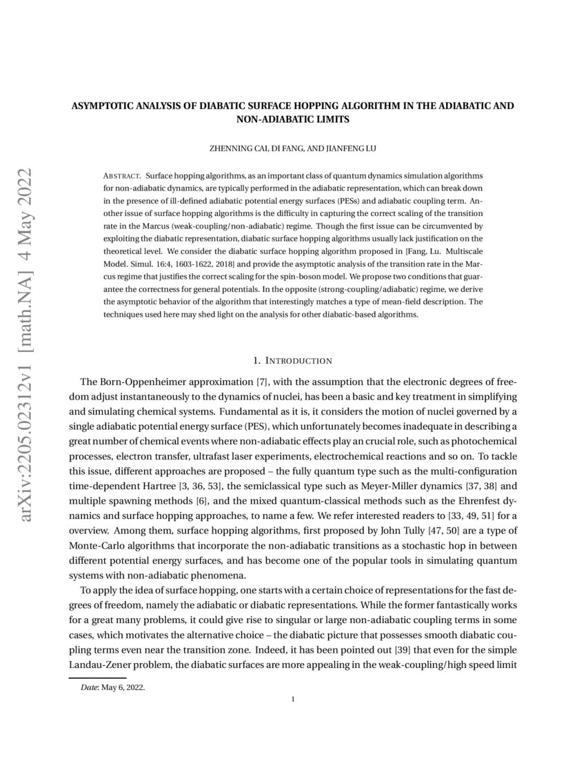 Asymptotic Analysis Of Diabatic Surface Hopping Algorithm In The