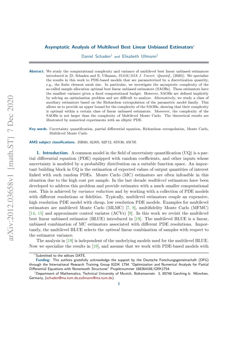 Asymptotic Analysis Of Multilevel Best Linear Unbiased Estimators Deepai