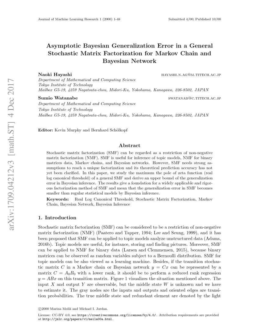 Asymptotic Bayesian Generalization Error In A General Stochastic Matrix