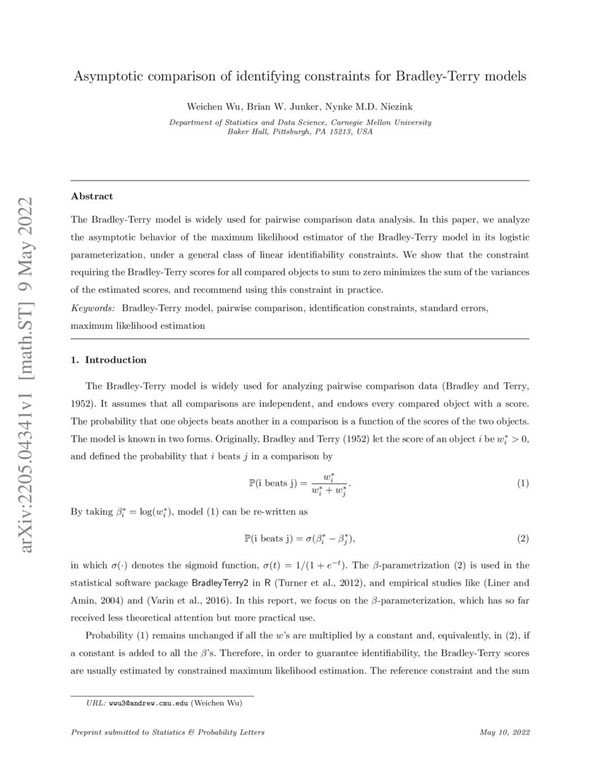 Asymptotic comparison of identifying constraints for Bradley-Terry ...