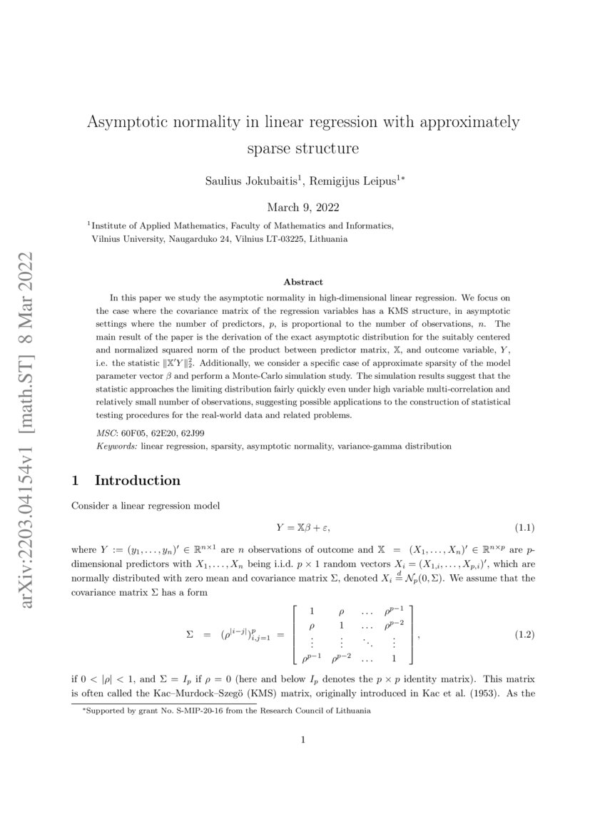 Asymptotic normality in linear regression with approximately sparse ...