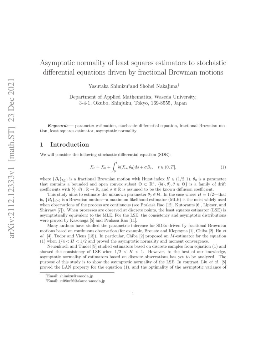 Asymptotic Normality Of Least Squares Estimators To Stochastic