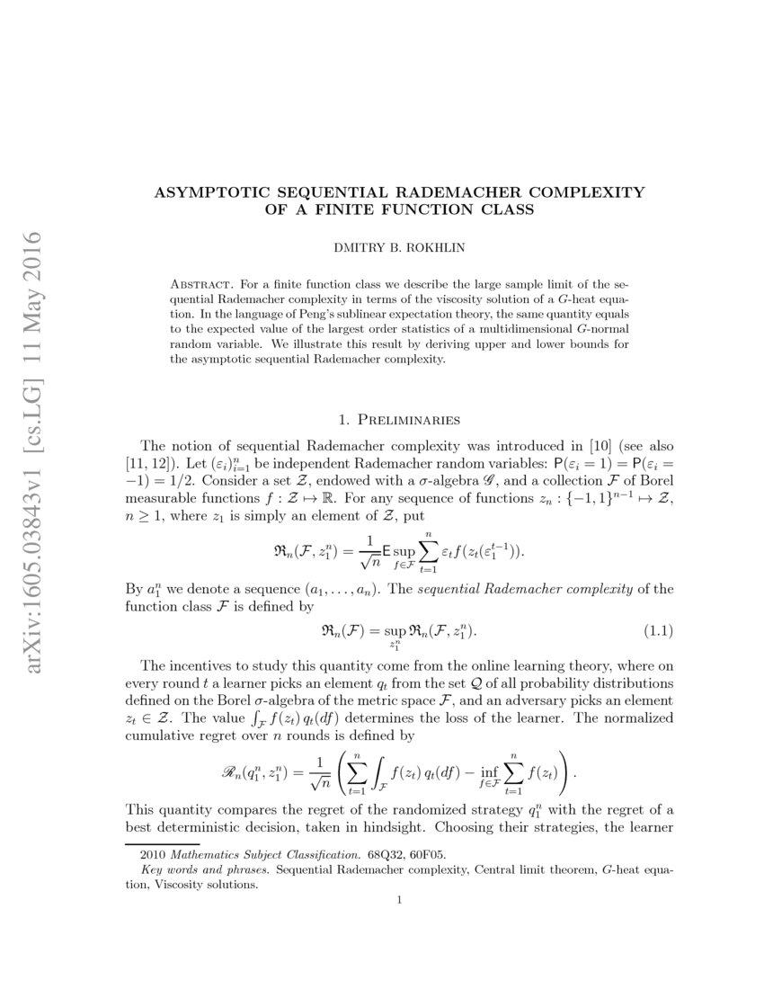 Asymptotic sequential Rademacher complexity of a finite function class | DeepAI
