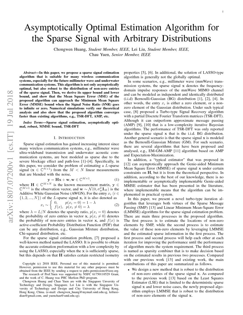 Asymptotically Optimal Estimation Algorithm For The Sparse Signal With Arbitrary Distributions 5622