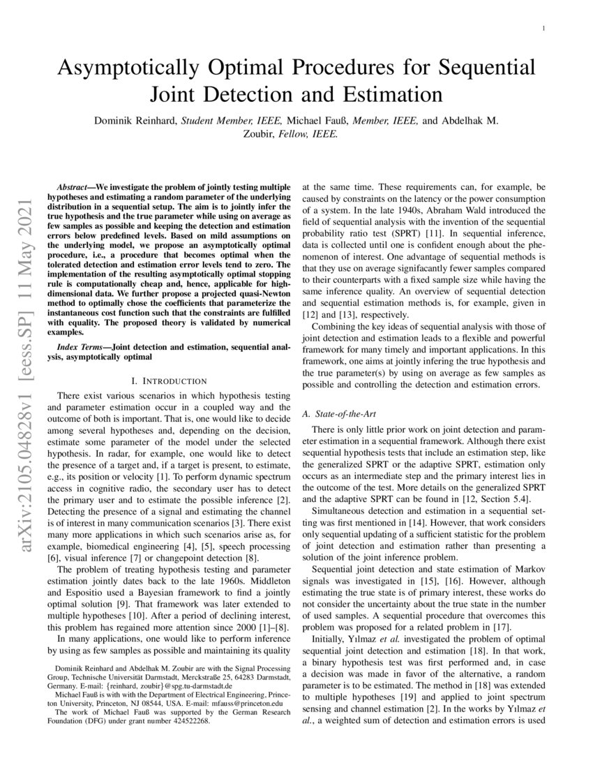 Asymptotically Optimal Procedures For Sequential Joint Detection And Estimation Deepai