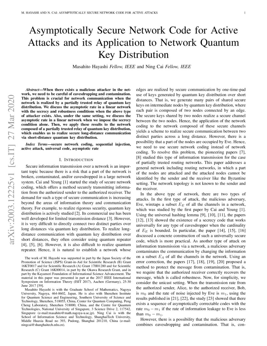 Asymptotically Secure Network Code for Active Attacks and its ...