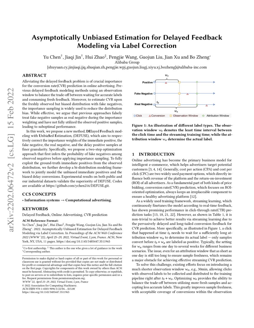 Asymptotically Unbiased Estimation for Delayed Feedback Modeling via Label Correction | DeepAI