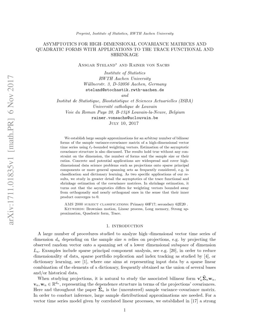 Asymptotics For High Dimensional Covariance Matrices And Quadratic