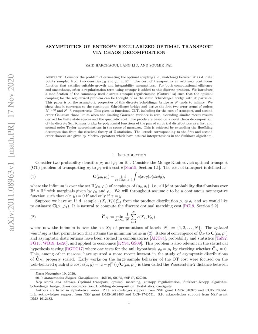 Asymptotics of Entropy-Regularized Optimal Transport via Chaos Decomposition | DeepAI