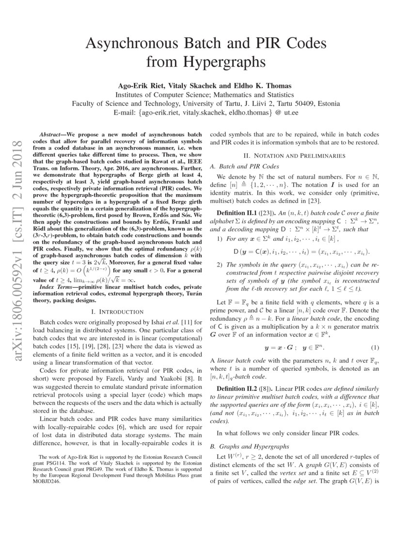 Asynchronous Batch and PIR Codes from Hypergraphs | DeepAI