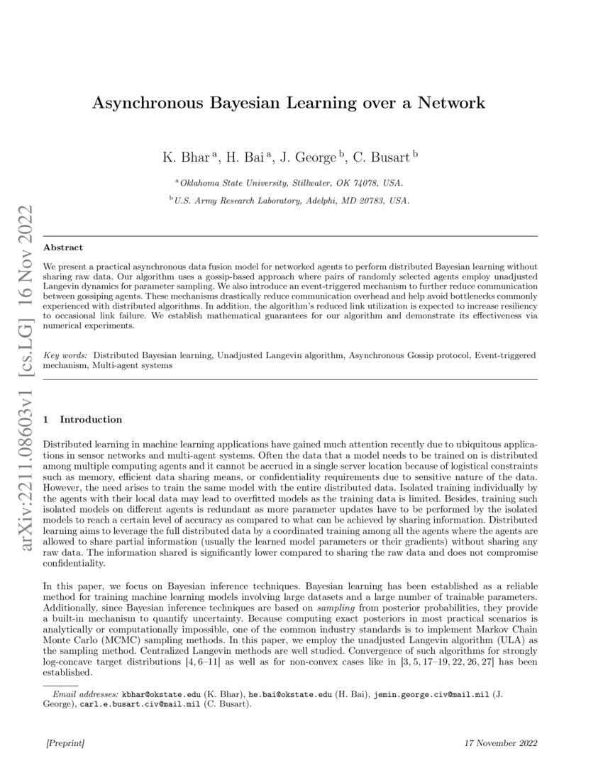 Asynchronous Bayesian Learning Over A Network Deepai