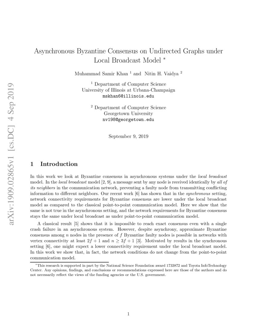Asynchronous Byzantine Consensus On Undirected Graphs Under Local Broadcast Model Deepai