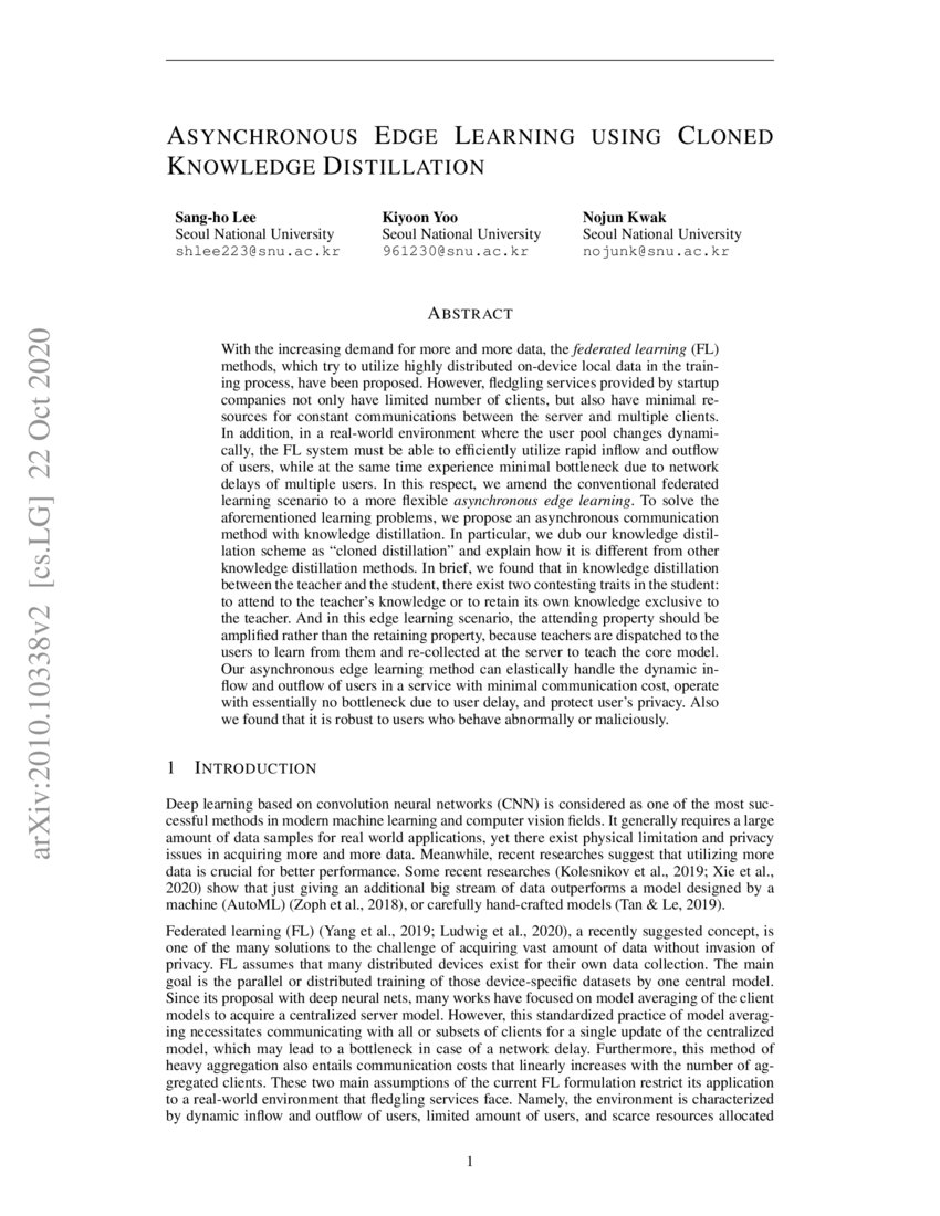 Asynchronous Edge Learning using Cloned Knowledge Distillation | DeepAI