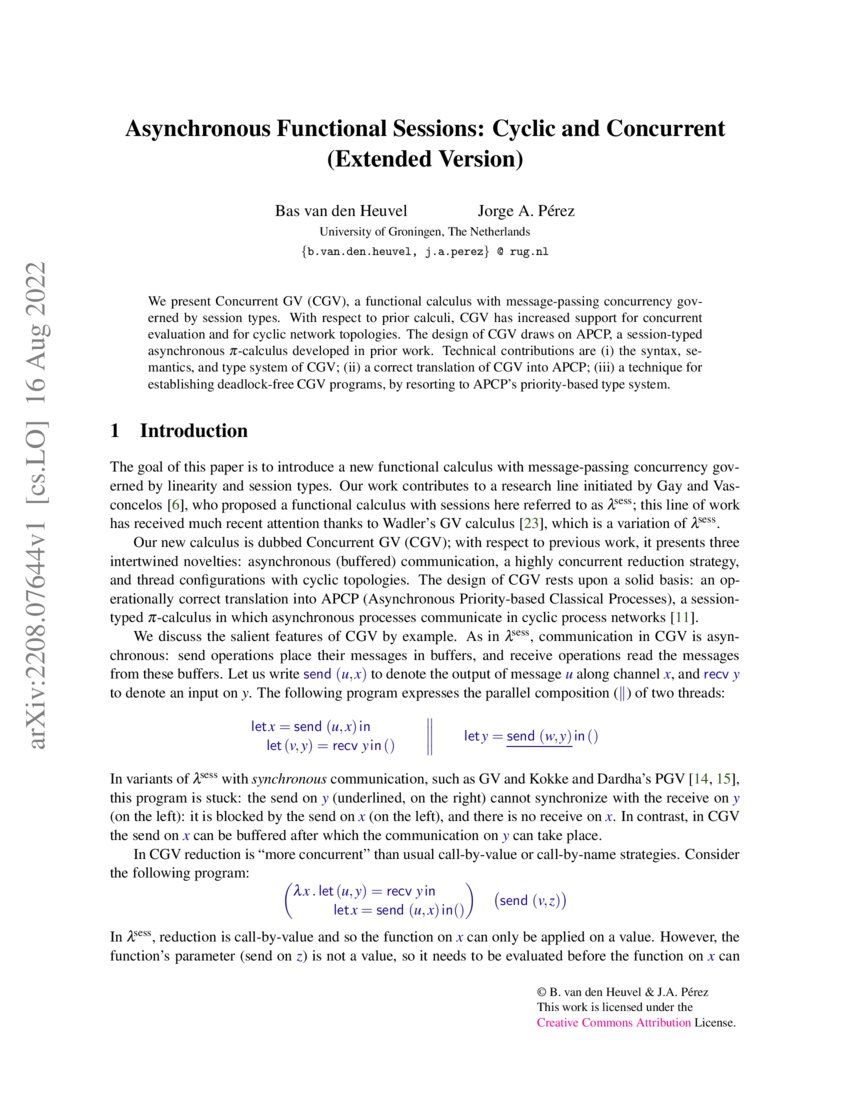 Asynchronous Functional Sessions Cyclic And Concurrent Extended Version Deepai