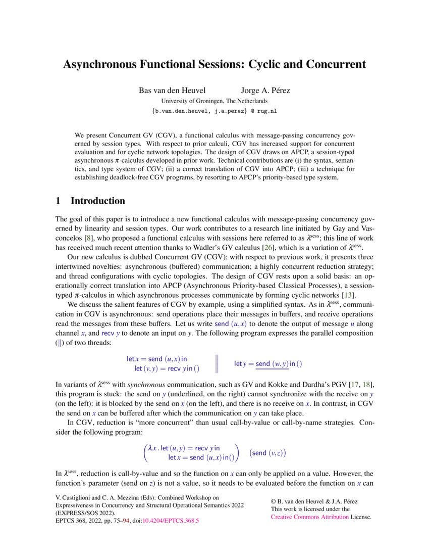 Asynchronous Functional Sessions Cyclic And Concurrent Deepai