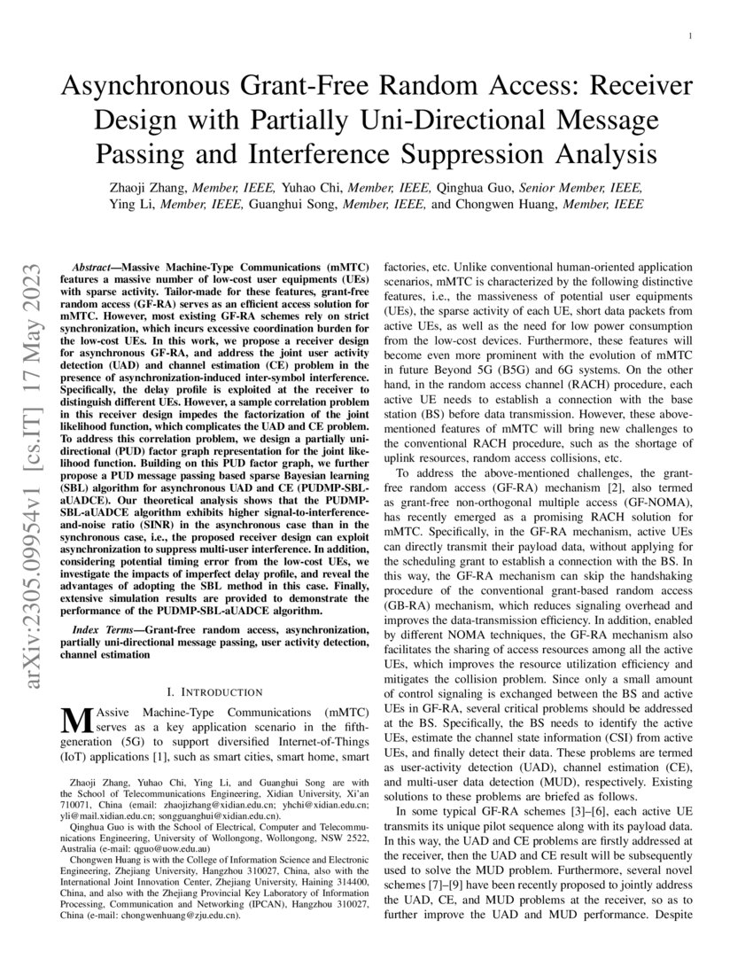 Asynchronous Grant Free Random Access Receiver Design With Partially Uni Directional Message