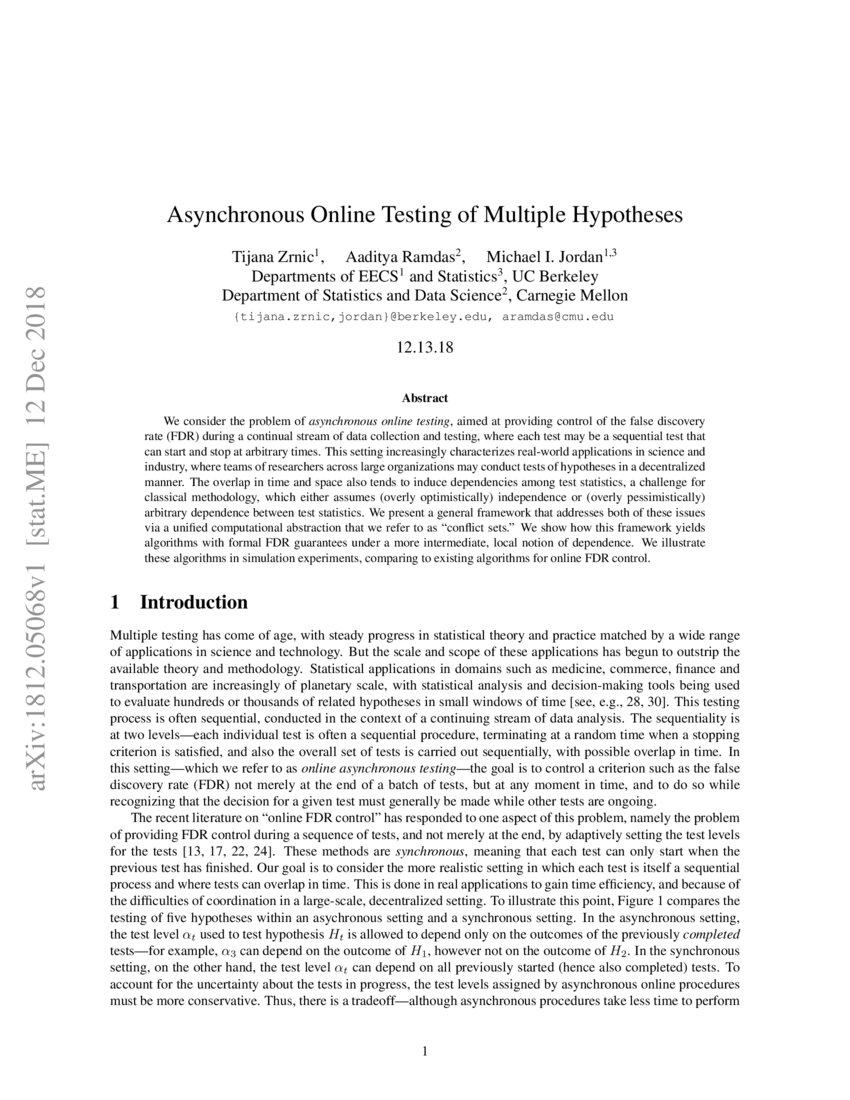 Asynchronous Online Testing Of Multiple Hypotheses Deepai