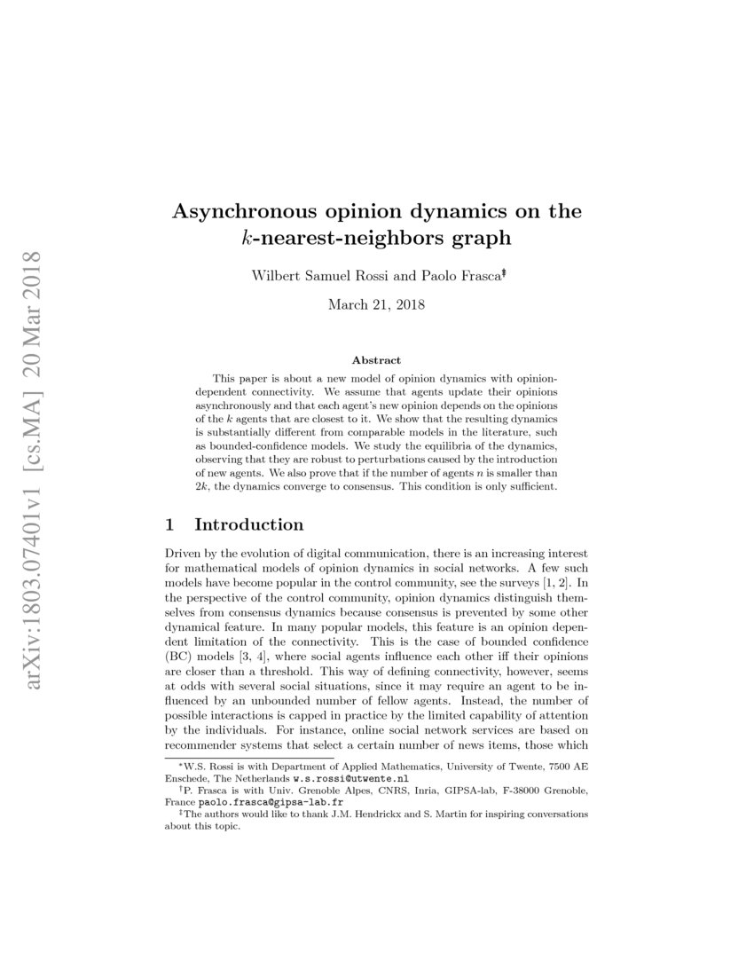 Asynchronous opinion dynamics on the k-nearest-neighbors graph | DeepAI