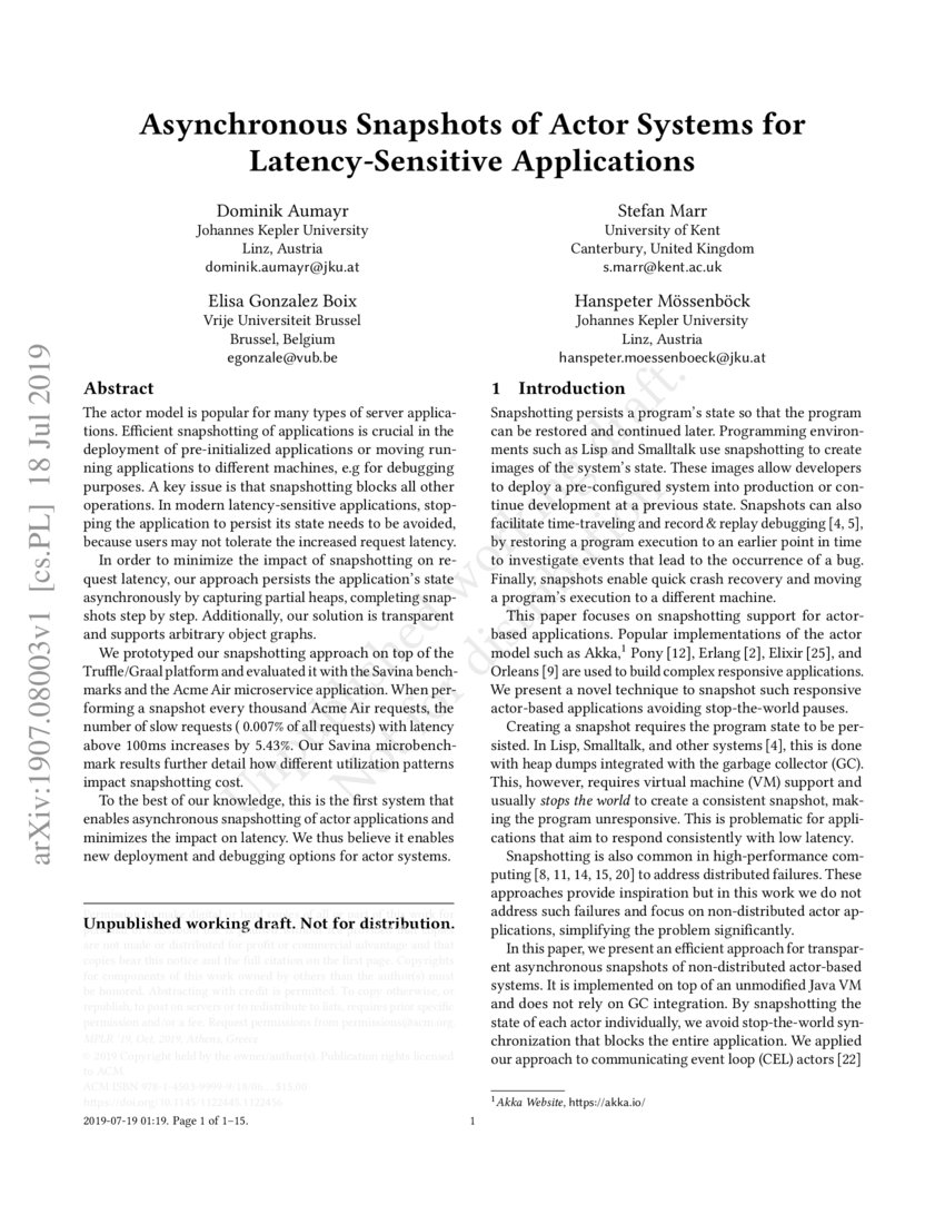 Asynchronous Snapshots of Actor Systems for Latency-Sensitive Applications | DeepAI