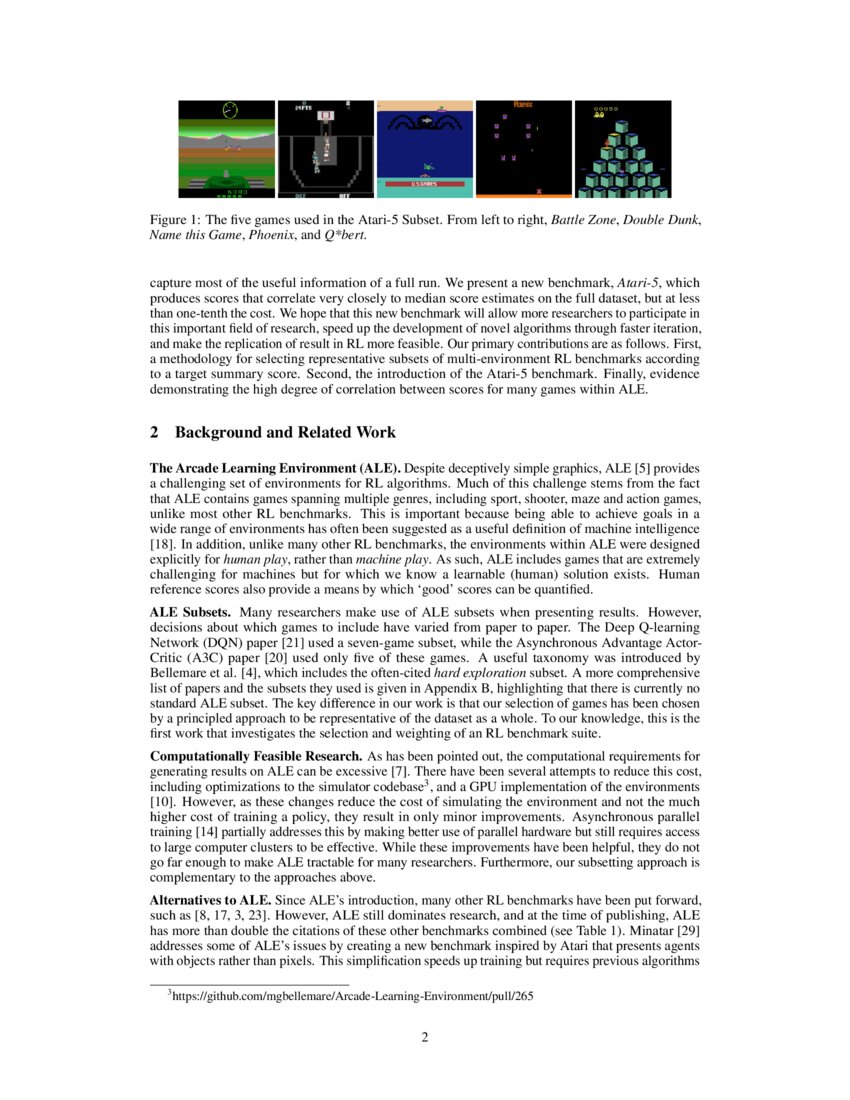 Atari-5: Distilling the Arcade Learning Environment down to Five Games ...