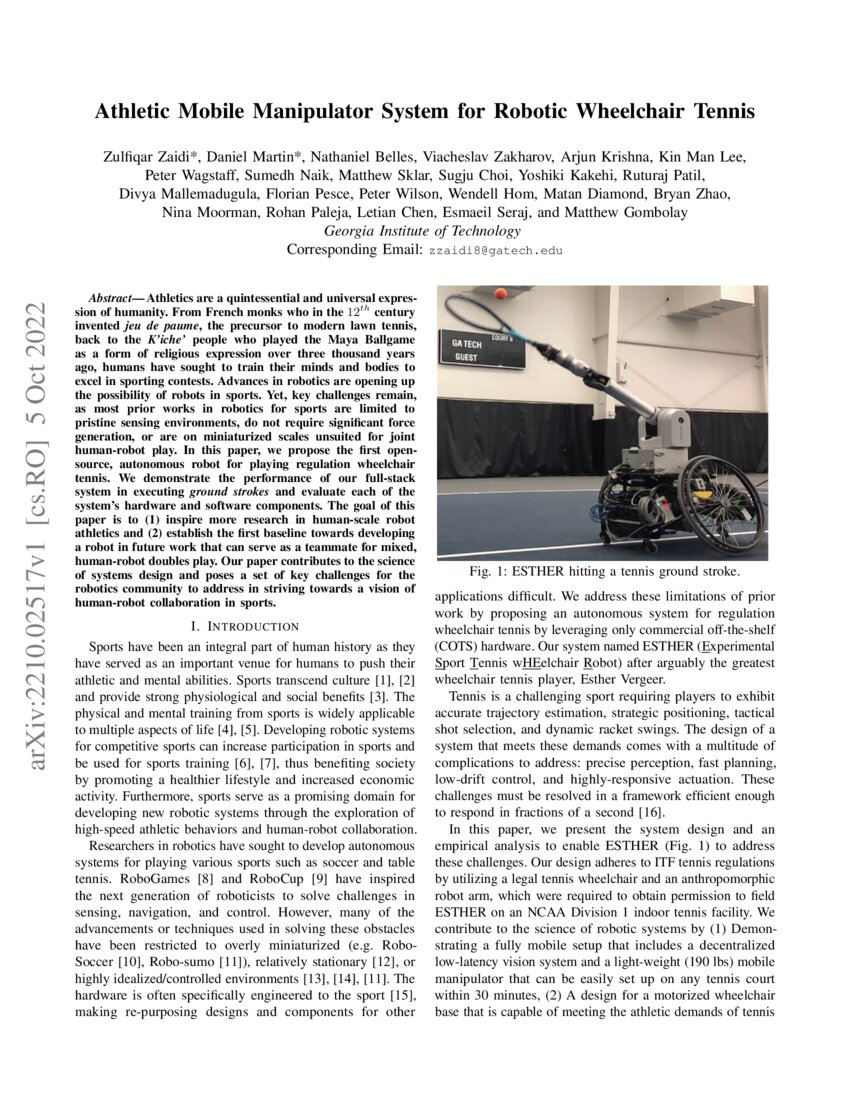 Athletic Mobile Manipulator System For Robotic Wheelchair Tennis Deepai
