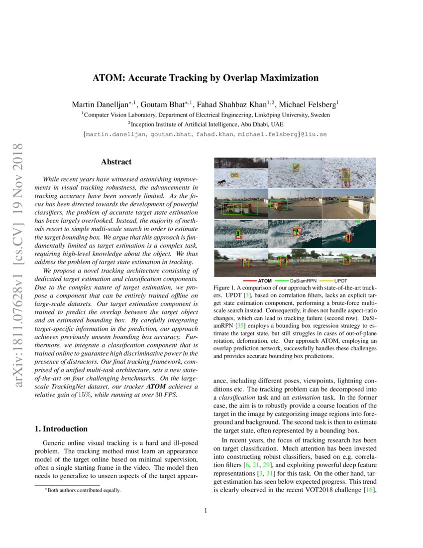 ATOM: Accurate Tracking by Overlap Maximization | DeepAI