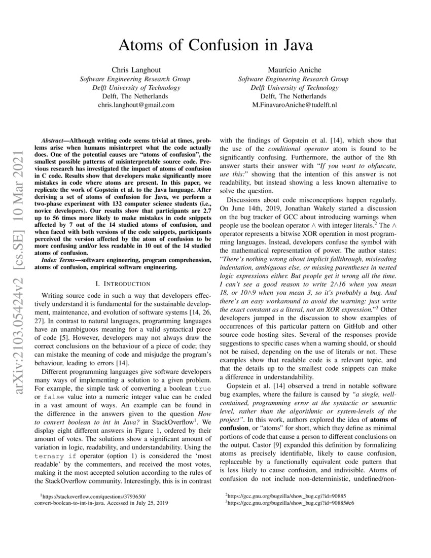 Atoms of Confusion in Java | DeepAI