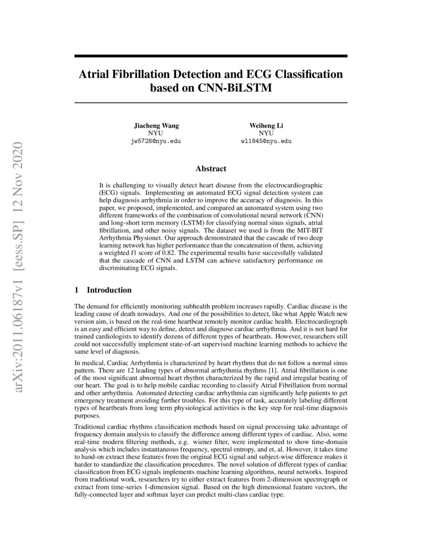 Atrial Fibrillation Detection And Ecg Classification Based On Cnn