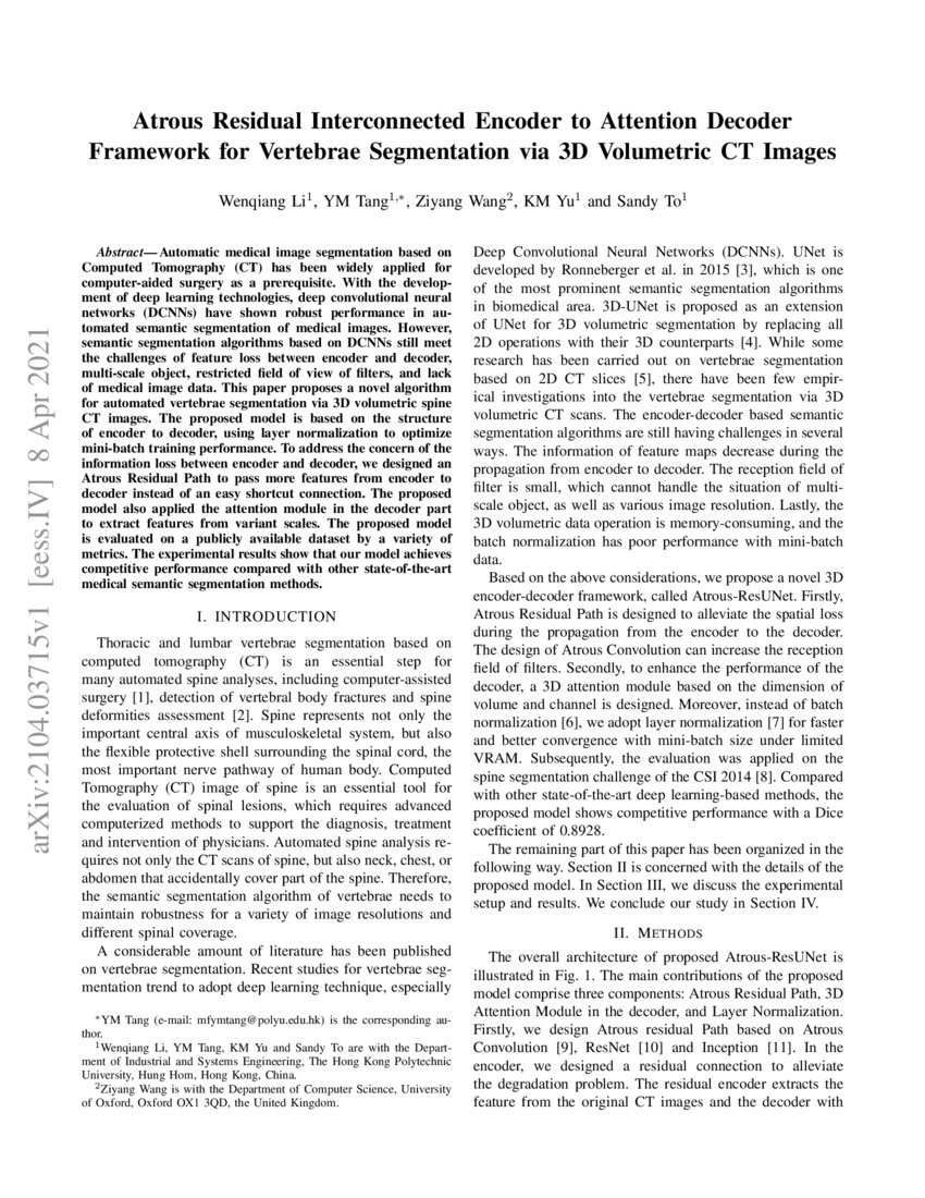 Atrous Residual Interconnected Encoder to Attention Decoder Framework for Vertebrae Segmentation ...