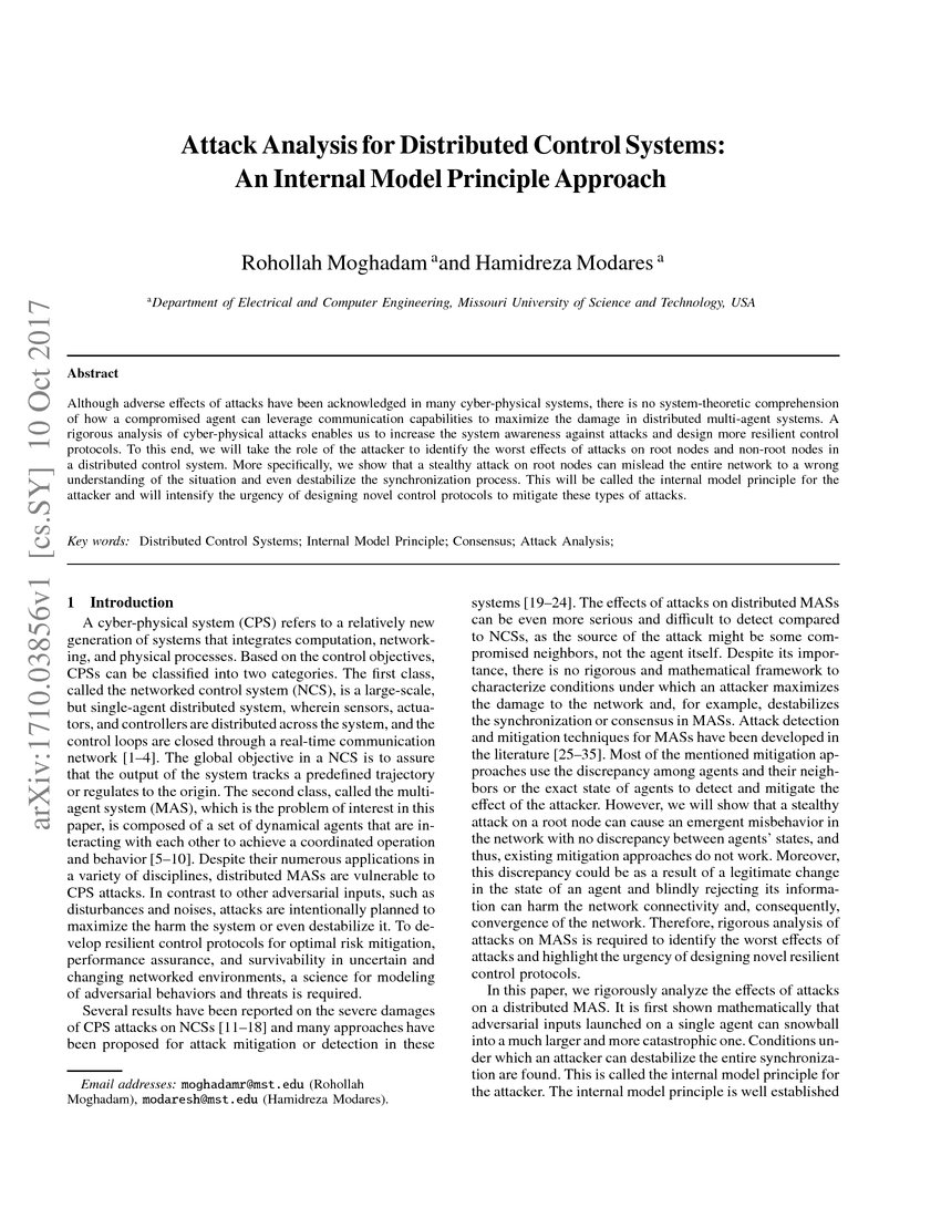 Attack Analysis For Distributed Control Systems An Internal Model Principle Approach Deepai