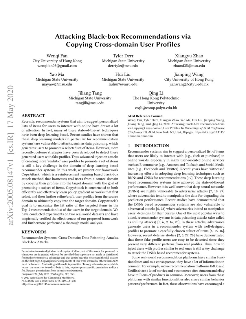 Attacking Black-box Recommendations via Copying Cross-domain User ...