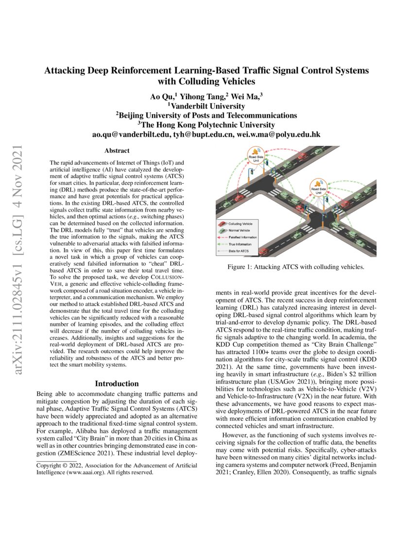Attacking Deep Reinforcement Learning-Based Traffic Signal Control ... Attacking Deep Reinforcement Learning-Based Traffic Signal Control ...